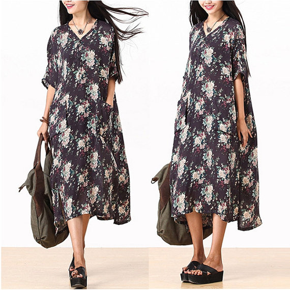 Original Retro Printing Loose Soft Renaissance Dress on Luulla