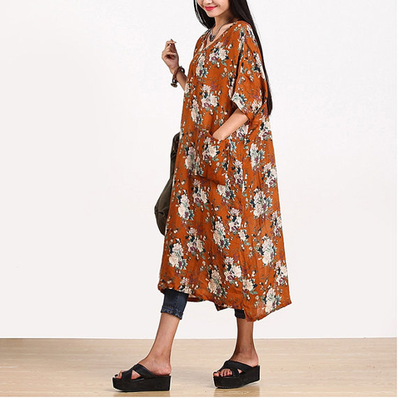 Original Retro Printing Loose Soft Renaissance Dress on Luulla